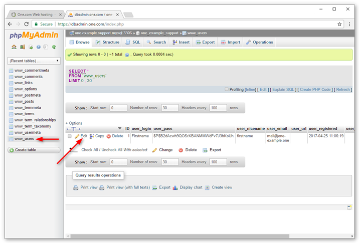 Change your WordPress password in the database – Support | one.com