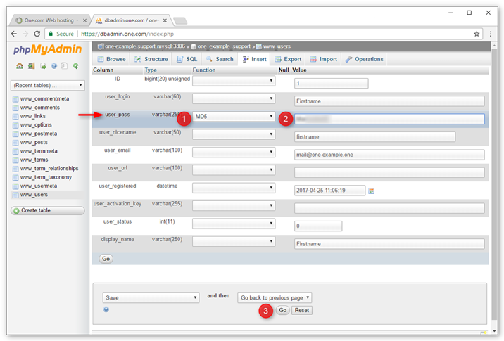 Change your WordPress password in the database – Support | one.com