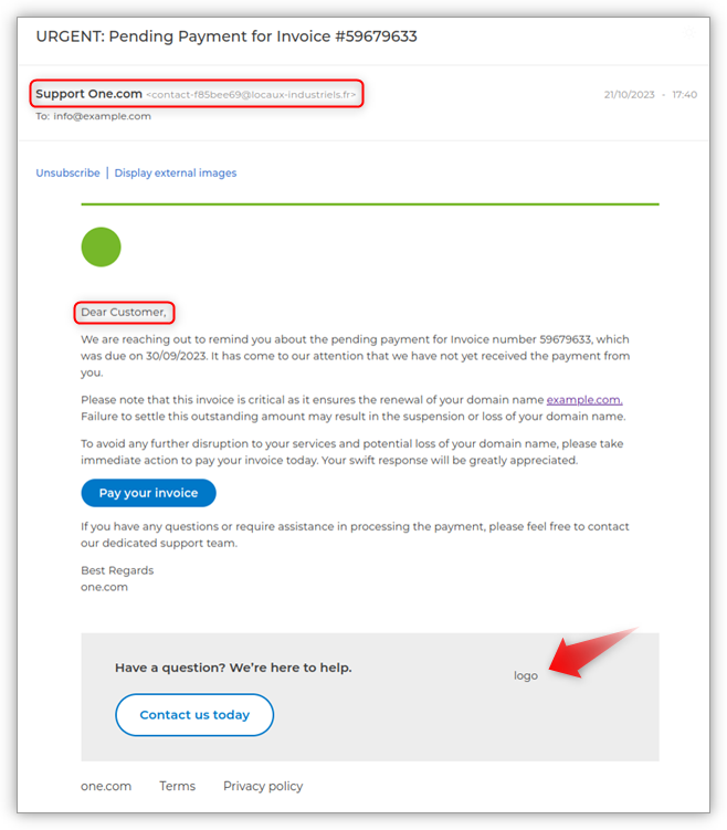 Warning notice - False emails from one.com – Support | one.com