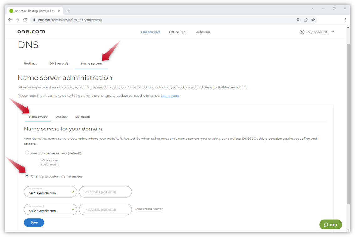 How do I change the name servers? – Support | one.com