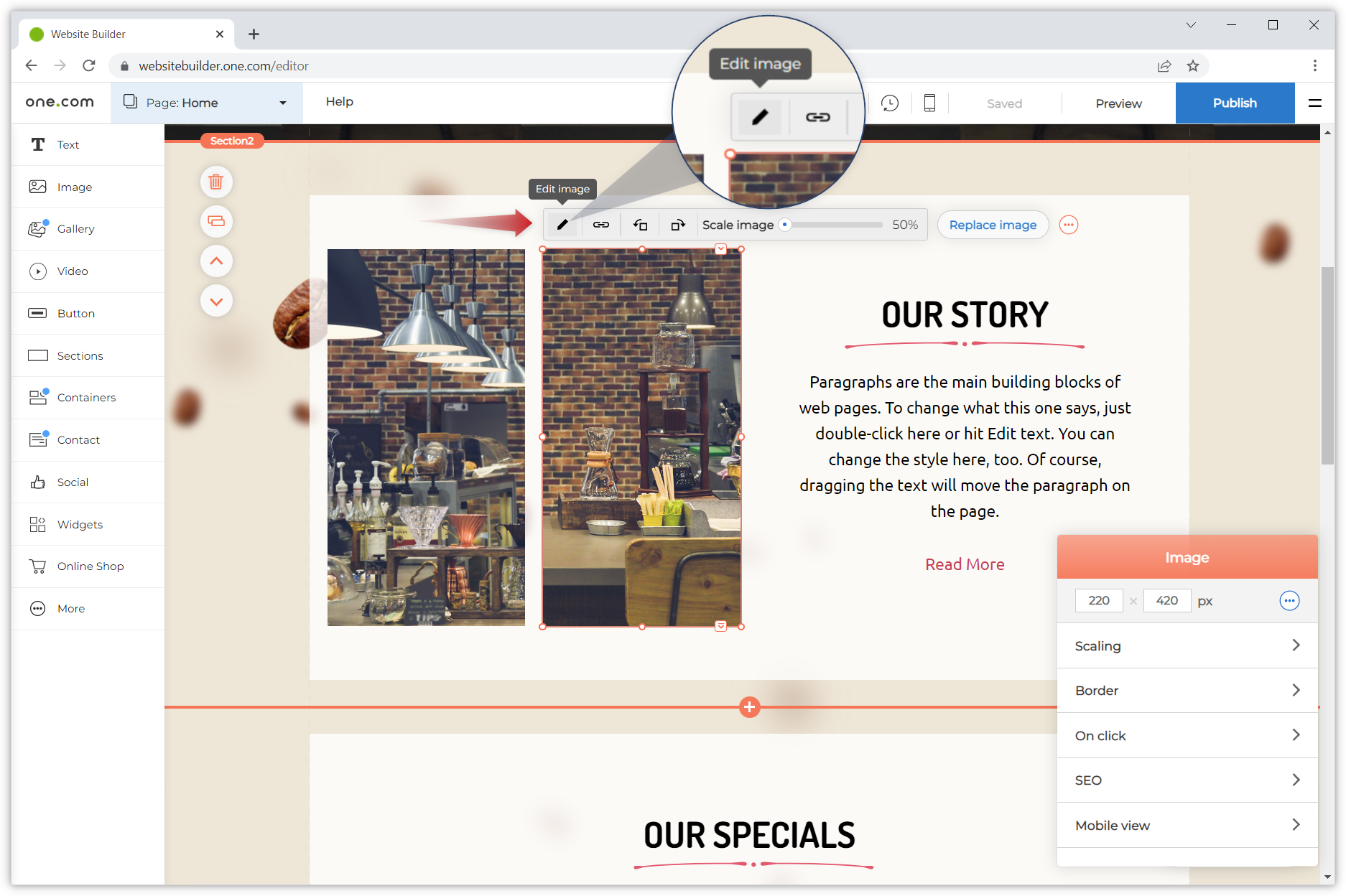 How do I edit an image in Website Builder? – Support | one.com