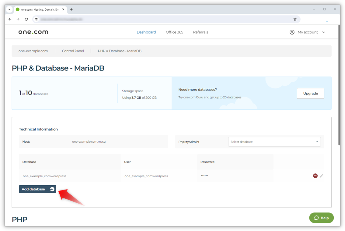 How do I manually create a database? – Support | one.com