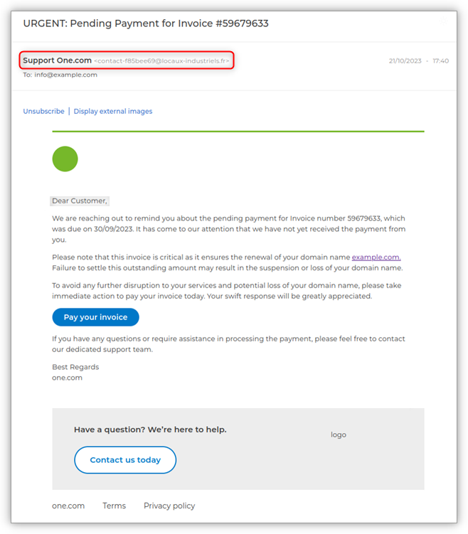 Aviso - Correos electrónicos falsos de one.com – Asistencia | one.com