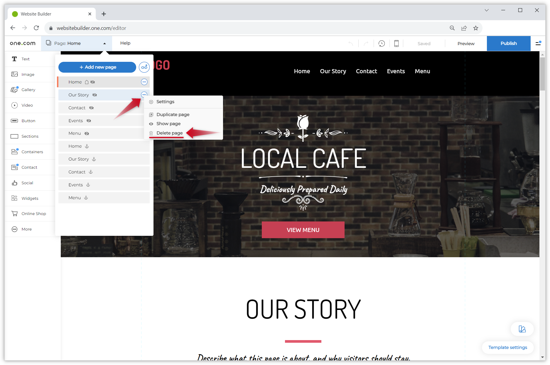 How do I convert my multipage Website Builder site into a one-page ...