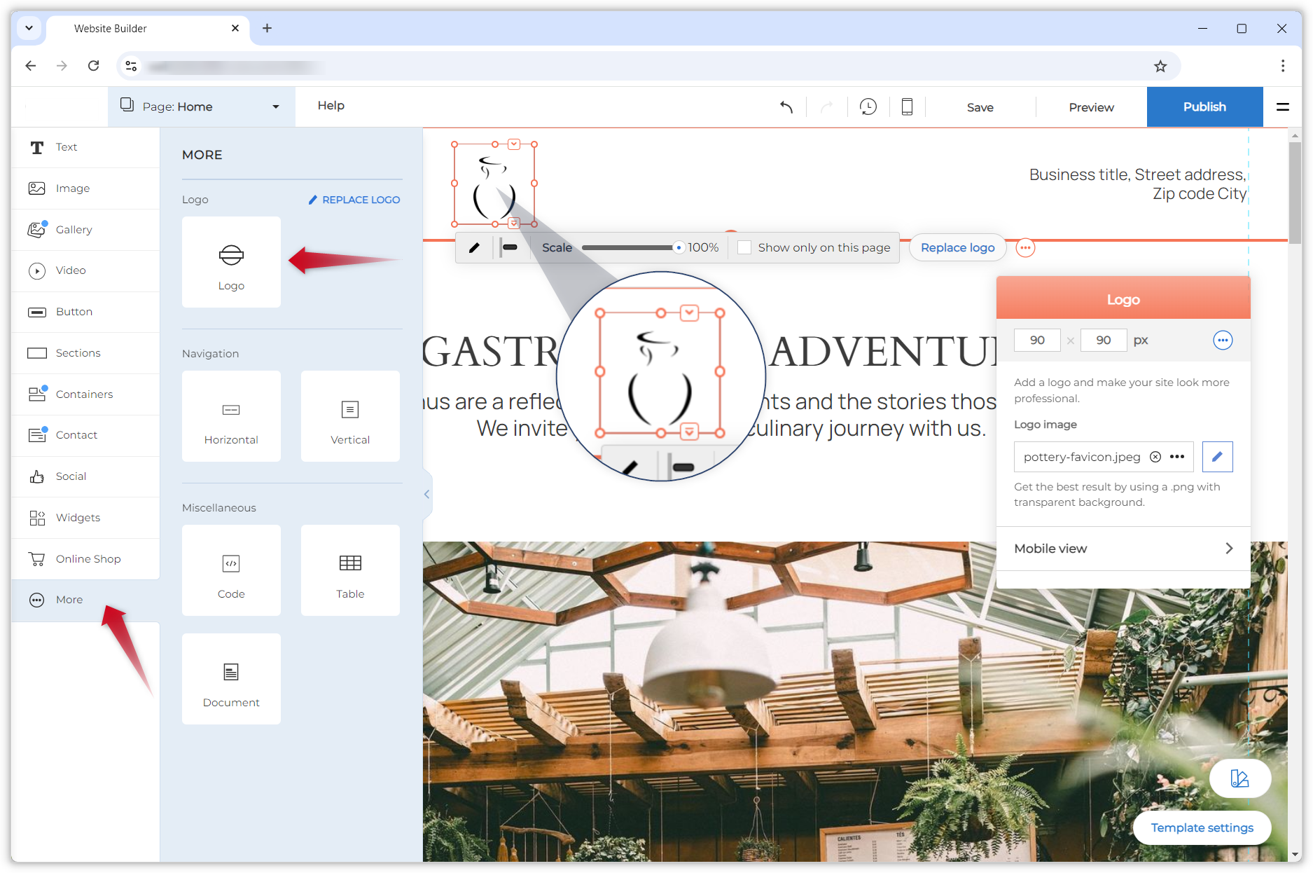 Using the logo component in Website Builder – Support | one.com