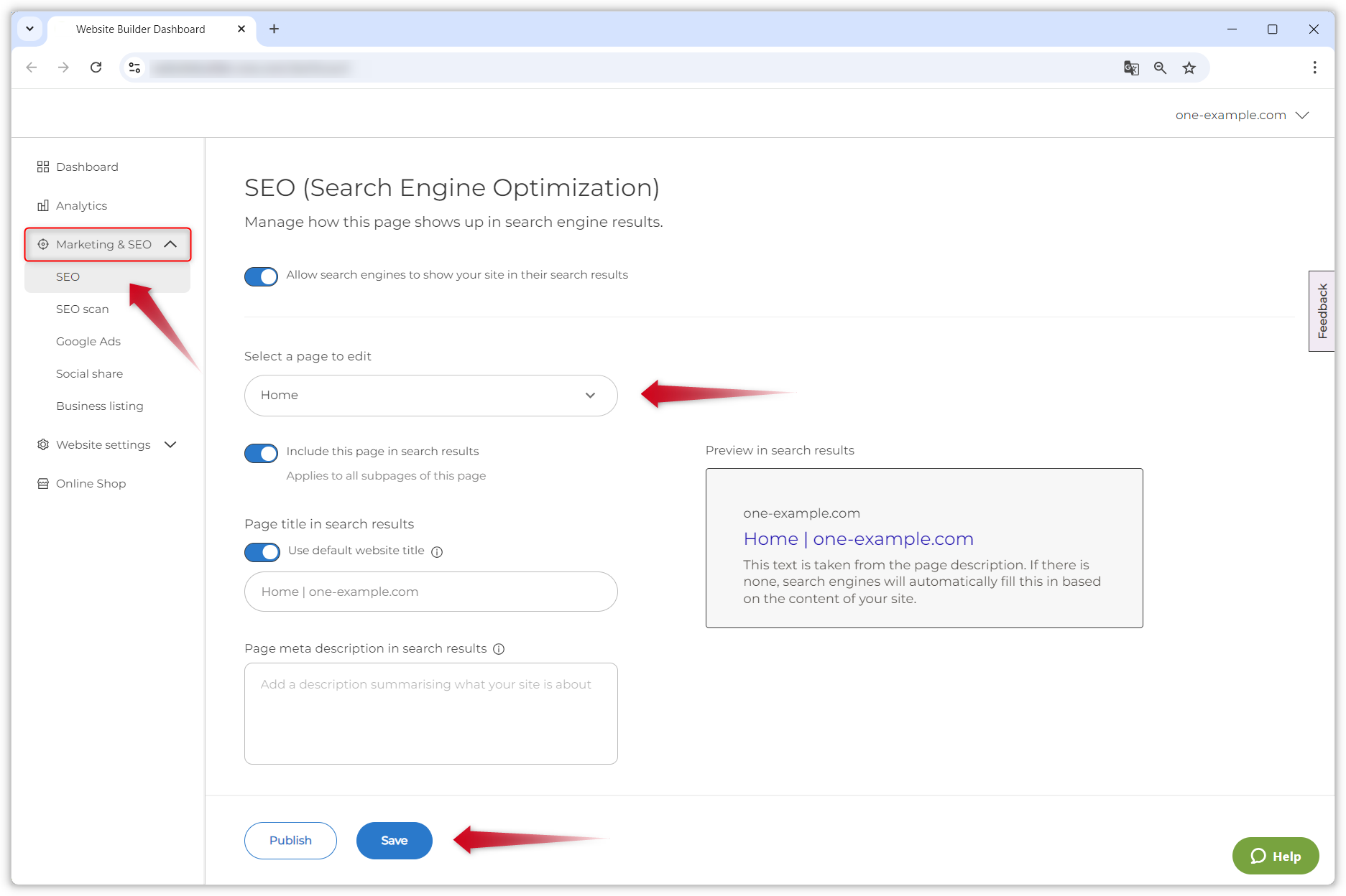 How do I add a meta description in Website Builder? – Support | one.com