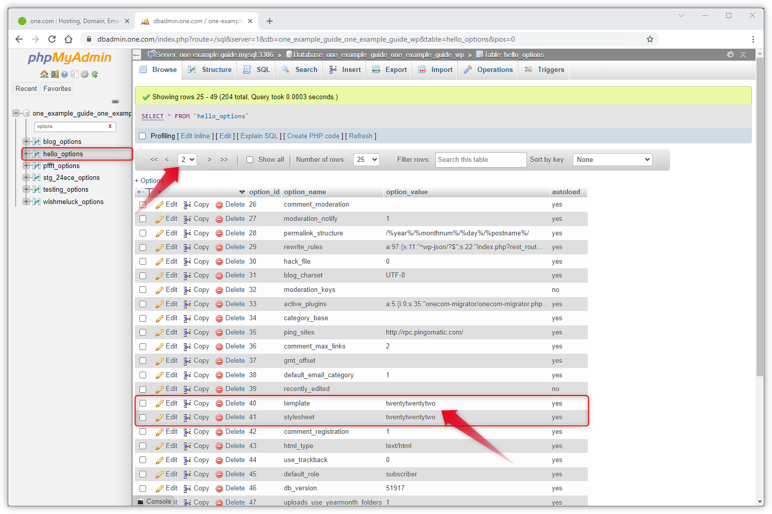 Alterar O Tema Do WordPress A Partir Da Base De Dados Suporte One