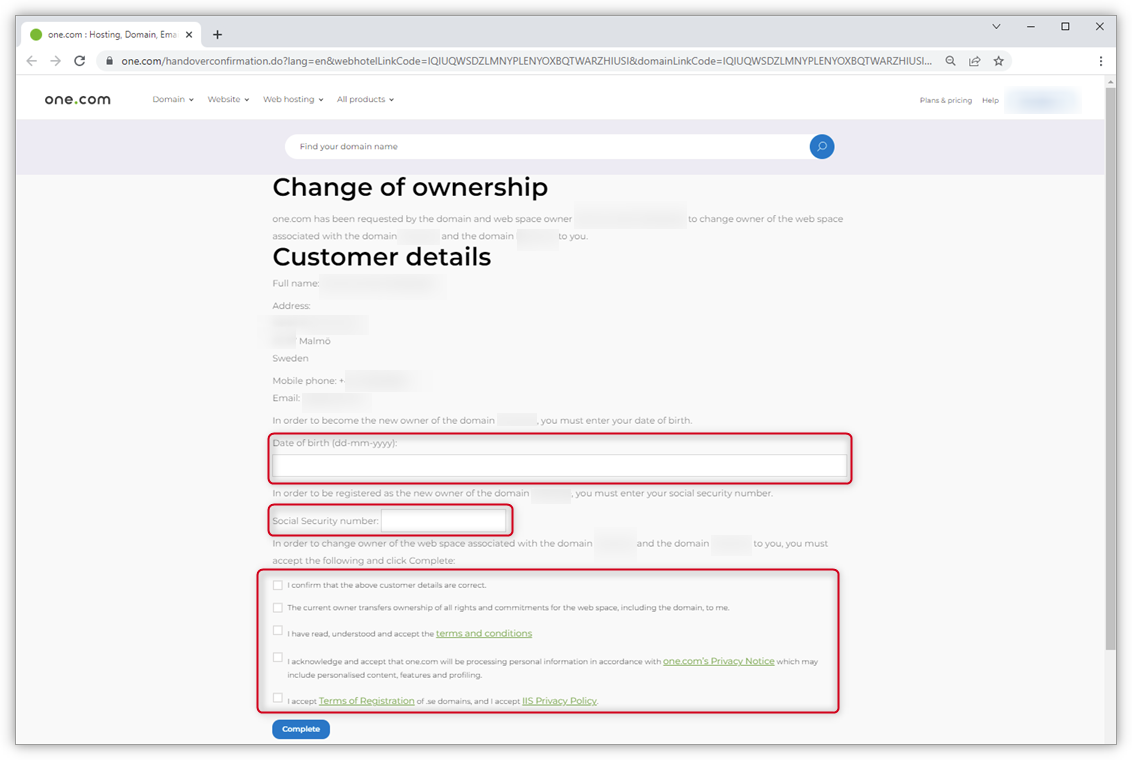 Change the owner of your web space and domain – Support | one.com