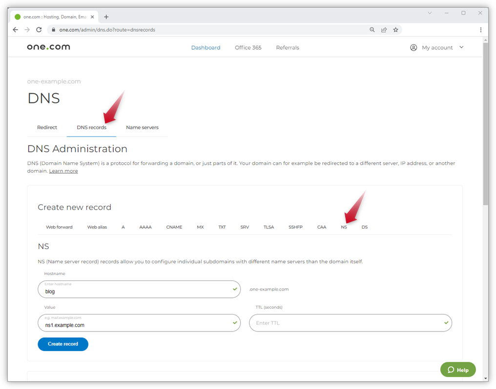 CAA-, DS-, and NS-records – Support | one.com